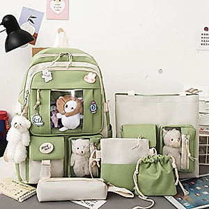 pdghiue 5-Piece Aesthetic Kawaii Backpack Set with Kawaii Pin and Pendants Accessories, Nylon Material | Durable & Adorable