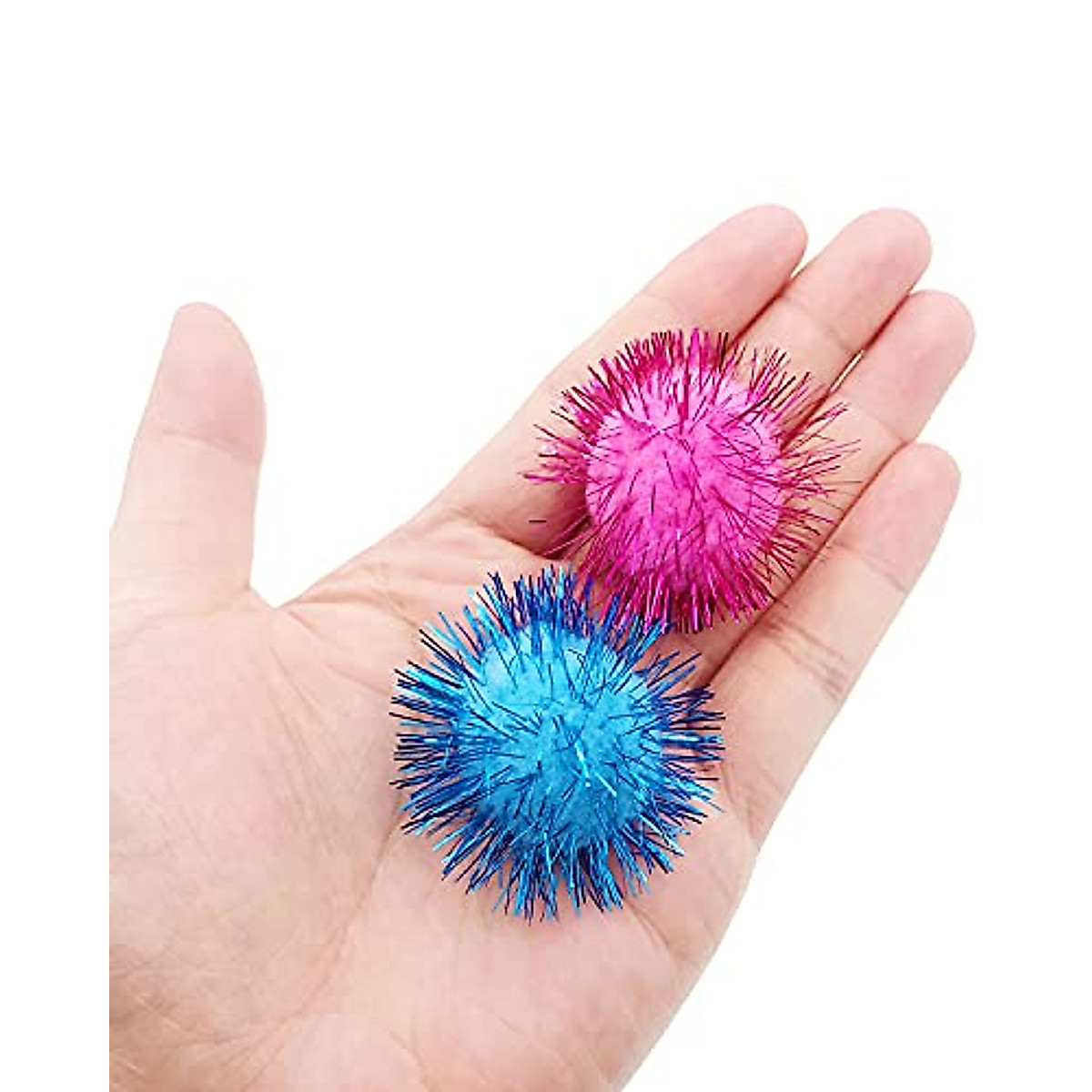 MYYZMY 24 Pcs Cat Balls Toys, 1.8 Inch Sparkle Balls, Tinsel Glitter Pom Pom Balls Cat's Favorite Toys, Random Color