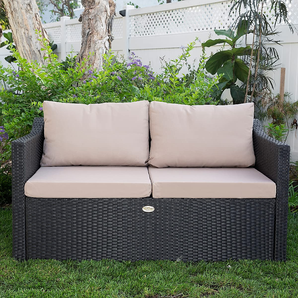 Barton 2 Person Madison Sofa Set Love Seat w/Cushions Outdoor Patio Wicker Rattan Furniture Space Saving