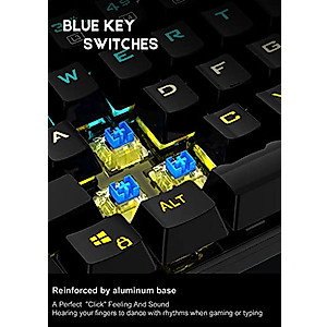 MIQ Mechanical Gaming Keyboard,Wired 104 Keys RGB Keyboard with Blue Switch, Programmable RGB Backlit for Windows Gaming PC