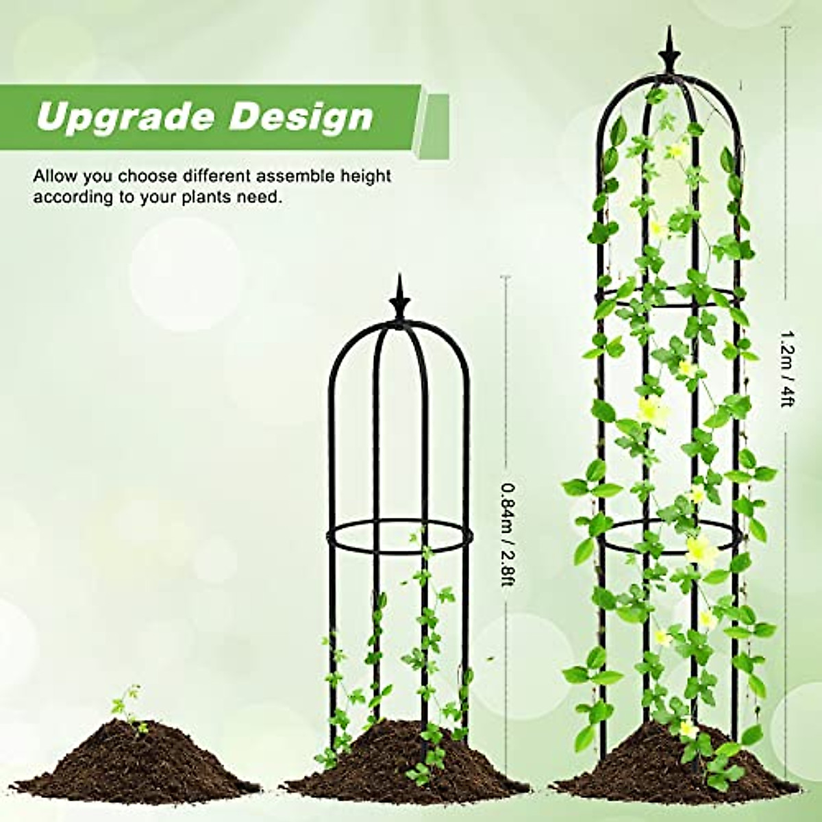 Garden Obelisk Trellis for Climbing Plants 4 Feet Tall Plant Support Cage, Tower Obelisk Plant Support Indoor Potted Plant, Plant Trellis for Climbing Vines, Tomato, Flower, Vegetable, Rose (1 Pack)