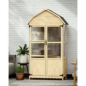 Oarlike Wooden Outdoor Storage Cabinet, 71" Weatherproof Garden Shed with Shelves, Waterproof Roof, Tool Storage for Patio/Backyard/Lawn/Pool (Natural Wood)