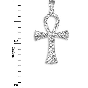 10k White Gold Egyptian Ankh Cross Pendant