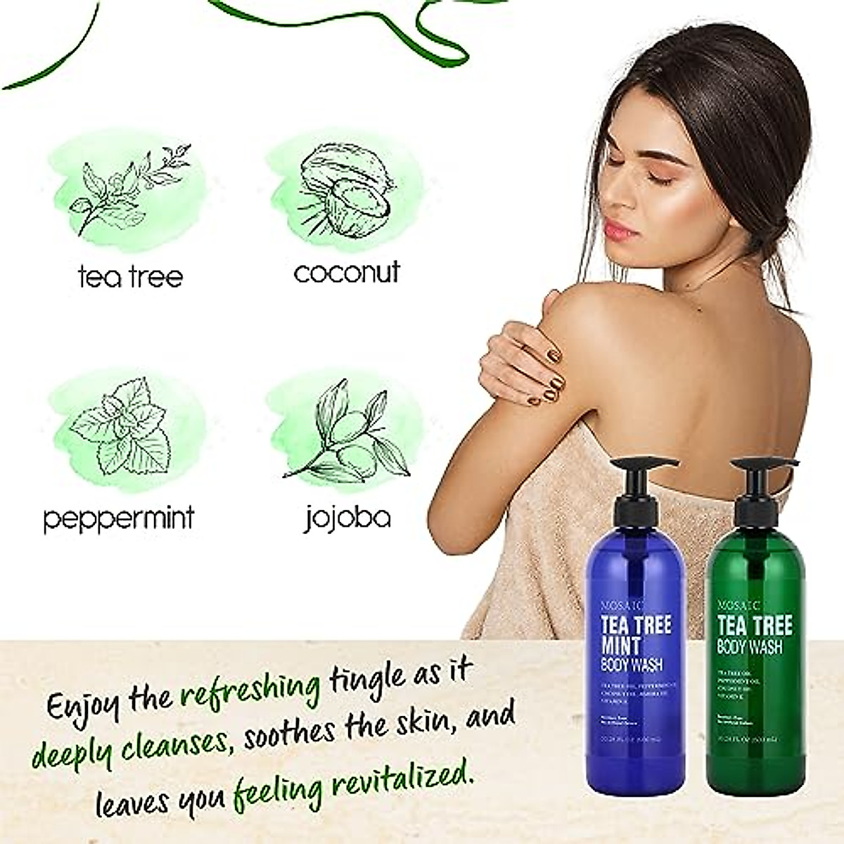 Tea Tree Body Wash & Shower Gel with Vitamin E for Jock Itch, Eczema, Ringworm, Body Odor, Acne, Body Wash Women & Men with Added Body Oils, LARGE 20.2 FL Oz Bottle (Tea Tree, Pack of 2)