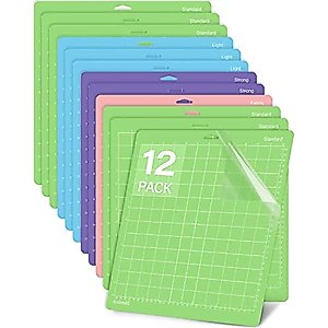 Gwybkq Cutting Mat for Cricut Maker 3/Maker/Explore 3/Air 2/Air/One 12 Pack 12x12 Variety Grip Sticky Pad Replacement Accessories for Silhouette Cricket Card Supplies Standard Light Strong Frabic