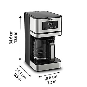 KRUPS Simply Brew Stainless Steel and Glass Carafe Drip Coffee Maker 14 Cup Programmable, Customizable, Digital Display, Warming Function Coffee Filter, Dishwasher Safe, Drip Free Silver and Black
