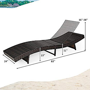 HAPPYGRILL Patio Chaise Lounge Outdoor Rattan Wicker Lounger Chair Adjustable Ergonomic Reclining Chaise Chair with Cushion for Patio Poolside Backyard Garden
