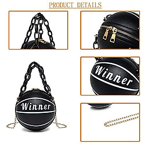 SUXING Ladies Basketball Bag Basketball-Shaped Crossbody Bag Handbag Girl Mini One-Shoulder PU Leather Round Handbag (black)