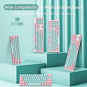 117 Key Custom PBT Keycap Set Double Shot OEM Profile for 61/68/87/98/100/104Key Compact 60% and Full Size GMMK Cherry MX Gateron Kailh Cross Type Switch US Layout Mechanical Keyboard DIY(Pink Blue)