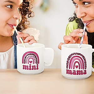 Nefelibata Mama Mini Mug Set of 2 Pink Leopard Boho Rainbow Mommy and Me Mother's Day Gifts Hot Cold Ceramic Cups Coffee Tumbler for Mother Daughter Mama and Me Matching Gift for Women