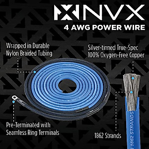 NVX XAPK4 Full Spec 4 Gauge 100% (OFC) Oxygen Free Copper Amplifier Power Wiring Kit with Speaker Wire for Amplifiers up to 1500 Watts