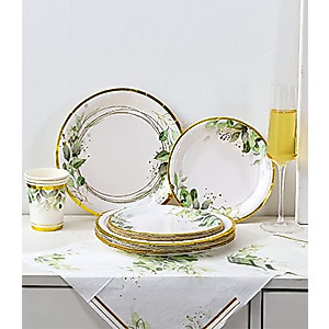 Winoo Design Green Plates and Napkins Party Supplies - Serves 16 - Greenery Theme Decorations