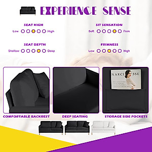 TYBOATLE Modern PU Leather Living Room Furniture 3 Pieces Sectional Sofa Couches Sets, Loveseat w/ 2 USB Charging Ports and Comfy Accent Arm Chairs for Small Space, Apartment, Office, Studio (Black)