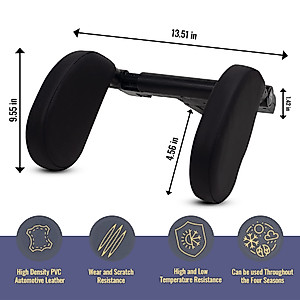 Car Seat Headrest Pillow, Head, Neck & Shoulder Support Cushion for Sleeping in The Car, Adjustable Height Cotton Car Travel Pillow for Kids & Adults, Long Distance Drives, Weatherproof - Black