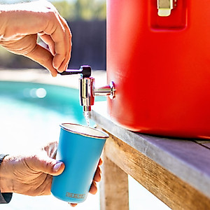 5 Gallon Insulated Beverage Cooler: Dispenser with Stainless Steel Interior and Spout/Spigot, Portable Sports Cooler for Camping, Outdoors - Fun Round Water Jug - Stackable