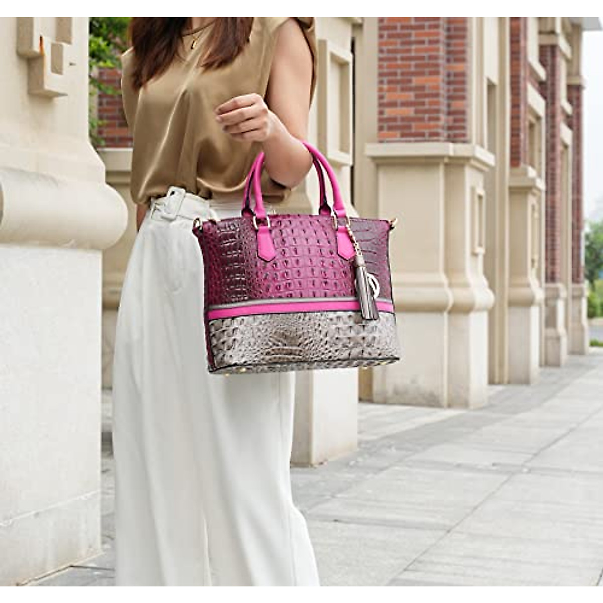 MKF Collection Tote Bag for Women & Wristlet Wallet Purse Set, Croco Vegan Leather Top-Handle Shoulder Handbag by Mia k