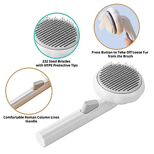 Petvera Cat Grooming Brush for Middle Long Hair Shedding, Pet One Button Self Cleaning Brush, Dog Fur Slicker Brush, Pet Massager for Tangled Fluffy Hair and Loose Fur