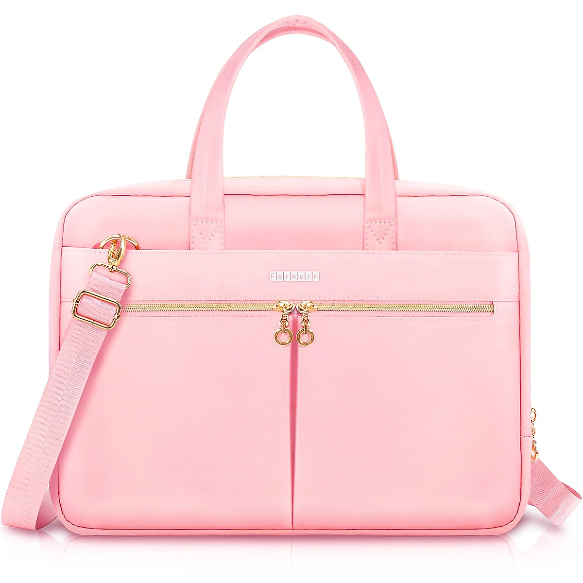 Ferkurn Laptop Bag Case Women Men Computer Bag Compatible with MacBook/HP/LG/Dell, Shoulder Strap Carrying Briefcase Messenger Bag, Pink, 15.6-16 Inch