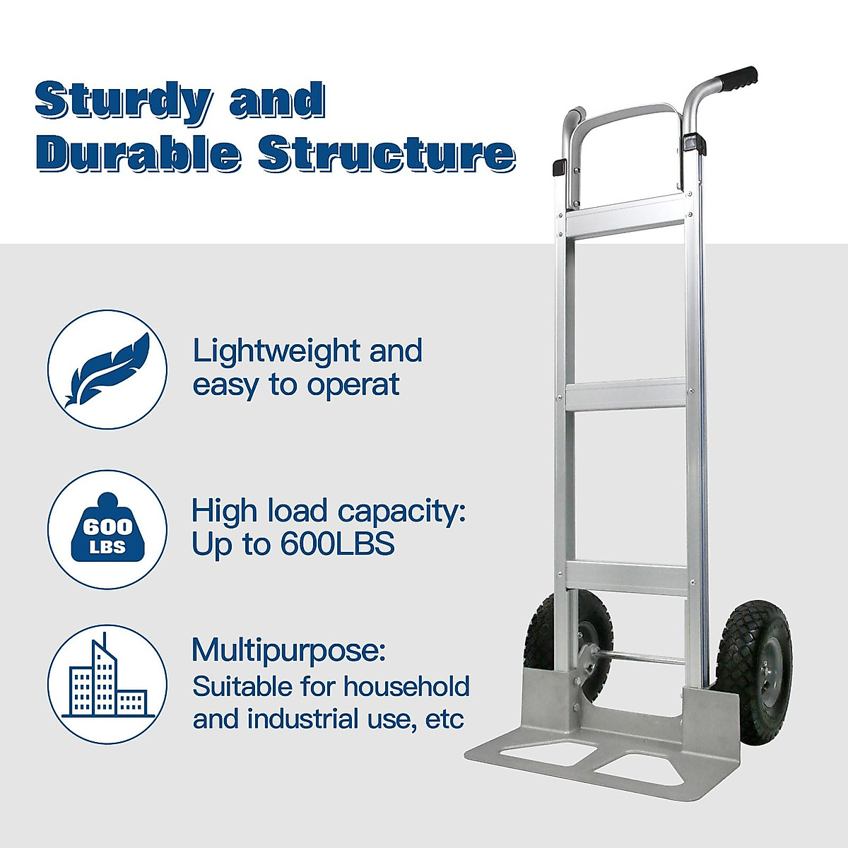 JXUFDHO Hand Truck Heavy Duty, Hand Truck Dolly 400lbs Capacity, Dolly Cart with Pneumatic Tire for Moving Home, Workshop, Office