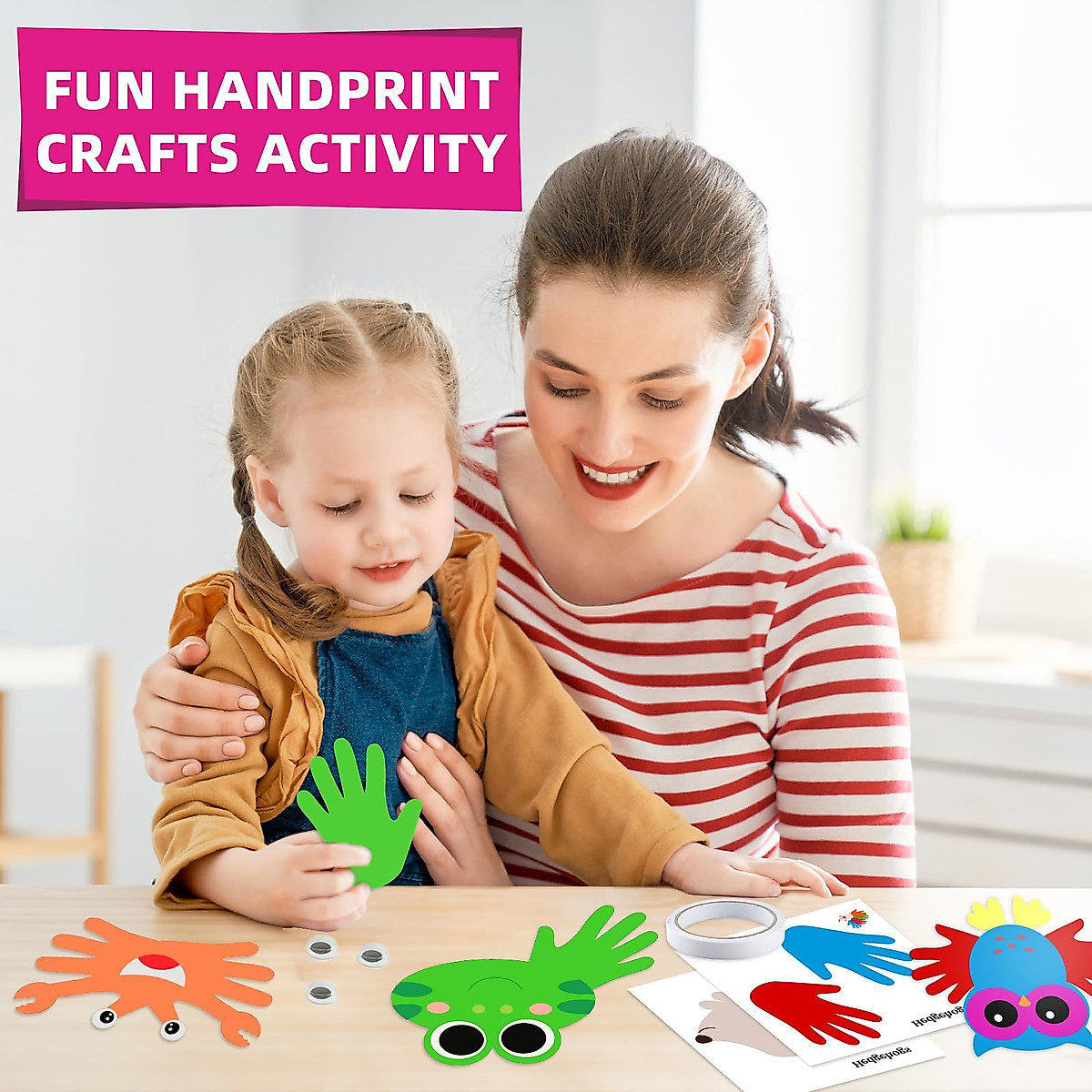 HAPMARS Handprint Art Craft Kits for Kids,16 Pack Easy Animal Cutout Craft for Toddler Age 3, 4, 5,DIY Fun Hand Print Paper Crafting,Creative Toys Preschool Classroom Activity Project for Boys & Girls