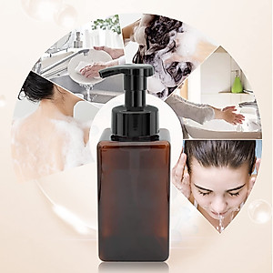 Foaming Soap Dispenser, 2 Pack Plastic Refillable Foaming Hand Soap Dispenser with 10 Pcs Waterproof Labels, 450ml (15oz) Foam Pump Bottle for Bathroom and Kitchen (Amber)