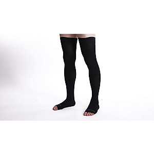 Doc Miller Thigh High Open Toe Compression Stockings 20-30mmHg for Varicose Veins, Pregnancy Support Open Toe Thigh High Compression Socks for Women and Men - 1 Pair Black XX-Large