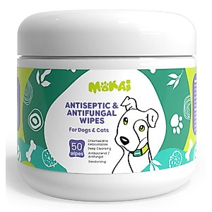 MOKAI Antiseptic Wipes for Dogs Cats and Horses | Dog Chlorhexidine Wipes with Ketoconazole Dermatological Pads Hot Spots Itchy Paws Skin Rashes