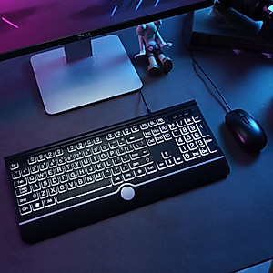 Wired Keyboard and Mouse Combo - Large Print Light Up Keyboard, Kopjippom USB Silent Wired Backlit Keyboard and Optical Mouse for Windows, PC, Laptop - Easy to See, USB Play and Plug