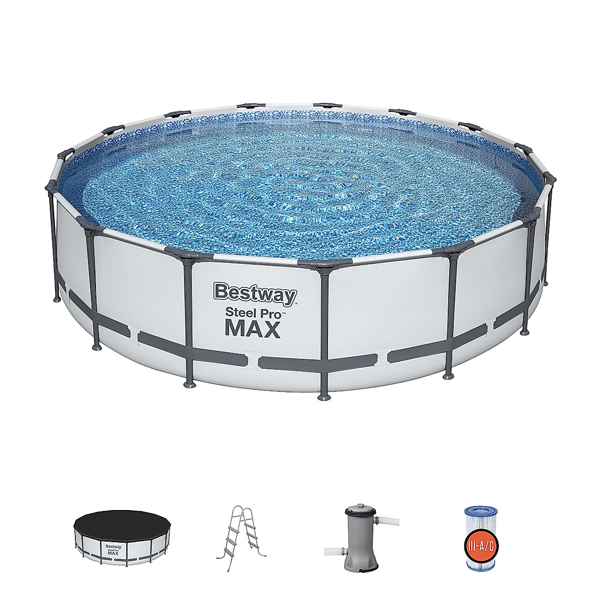 Bestway: Steel Pro MAX 15' X 42" Above Ground Pool Set - 3955 Gallon, Outdoor Family Pool, Corrosion & Puncture Resistant, Includes Filter, Pump, Ladder & Cover
