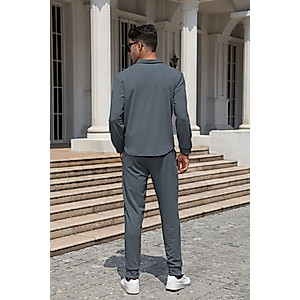 FZNHQL Men's Tracksuits 2 Piece Casual Work Polo T Shirts and Pants Golf Outdoor Running Jogging Outfit Sport Suit Fall Winter Sweatsuit Clothing Dark Grey 3XL