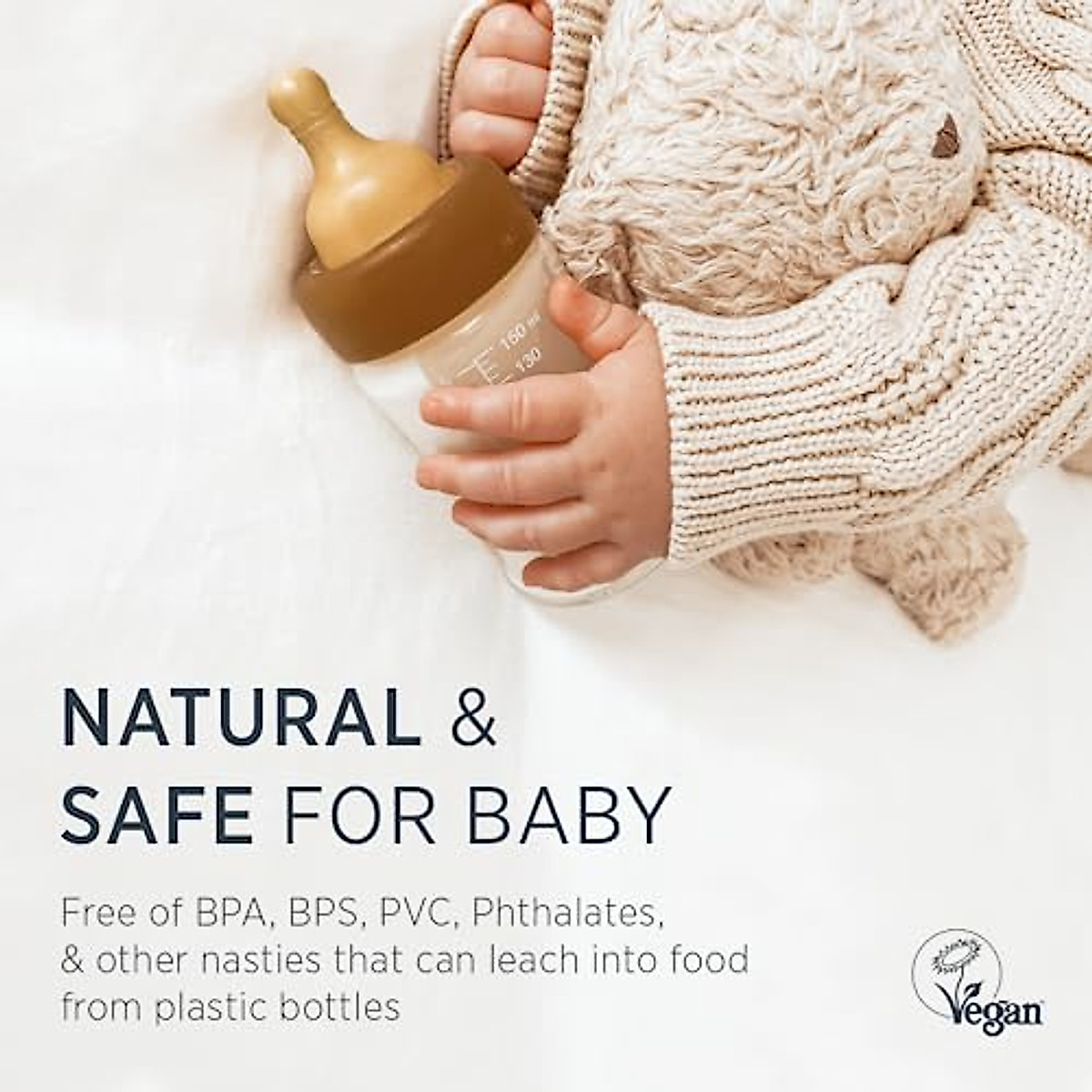 HEVEA Wide Neck Baby Bottle Nipple - Slow Flow Glass Bottle Nipple for Newborn Babies - Single-Pack - 100% Natural Rubber 0+ Months