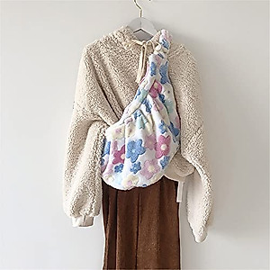 JIANEEXSQ Hobo Bag Women Floral Flower Fluffy Purse Large Capacity Furry Handbag Shoulder Tote Bag, White