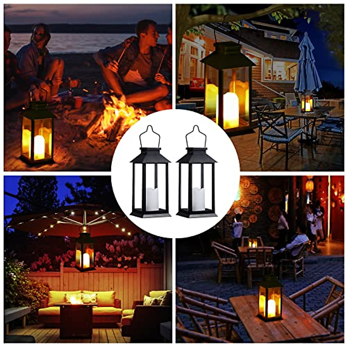 Tomshine 2 Pack Solar Lanterns, Outdoor Garden Hanging Lanterns, 11.8 Inch LED Flickering Flameless Candle Mission Lights for Yard, Table, Patio(Black)