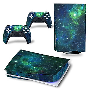 Full Body Vinyl Skin for PS5 Disk Version, PS5 Console and Controllers Skin Sticker Decal Cover - Galaxy