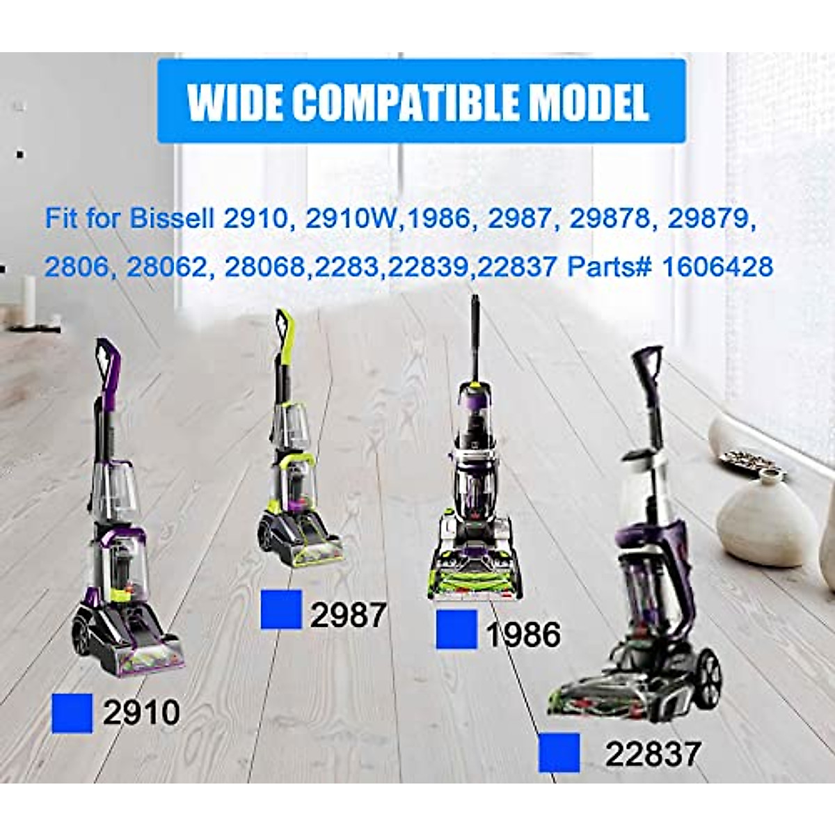 Replacement Vacuum Belts for Bissell 2910, 2910W,1986, 2987, 29878, 29879, 2806, 28062, 28068, P2283,22839,22837 PowerForce/TurboClean PowerBrush Pet Carpet Cleaner,Parts# 1606428 (2Pack)