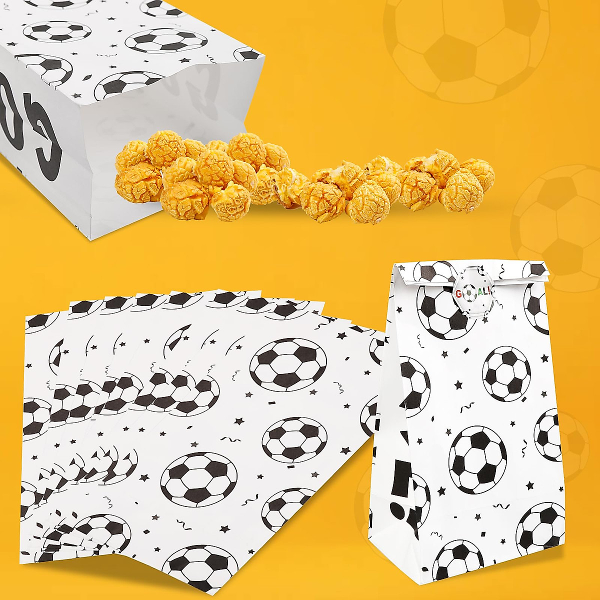 BLMHTWO 12 Pack Soccer Paper Bags Soccer Snack Bags with Stickers, Soccer Bags for Treats Soccer Gift Bags for Kids Party Favors Birthday Party Supplies