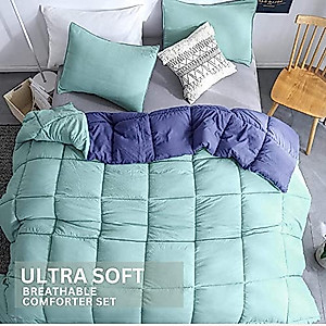 KASENTEX All Season Down Alternative Quilted Comforter Set Reversible Ultra Soft Duvet Insert Hypoallergenic Machine Washable, King, Turquoise Sea Green/Twilight Blue