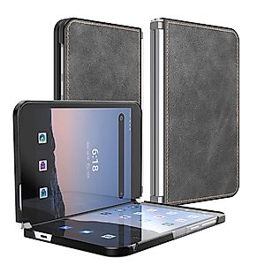 Feitenn Leather Slim Case for Microsoft Surface Duo Case 2020, Lightweight Folio Thin PU Leather Cover Durable Protective Bumper Shockproof Defender Shell for Microsoft Surface Duo 8.1" 2020 - Black