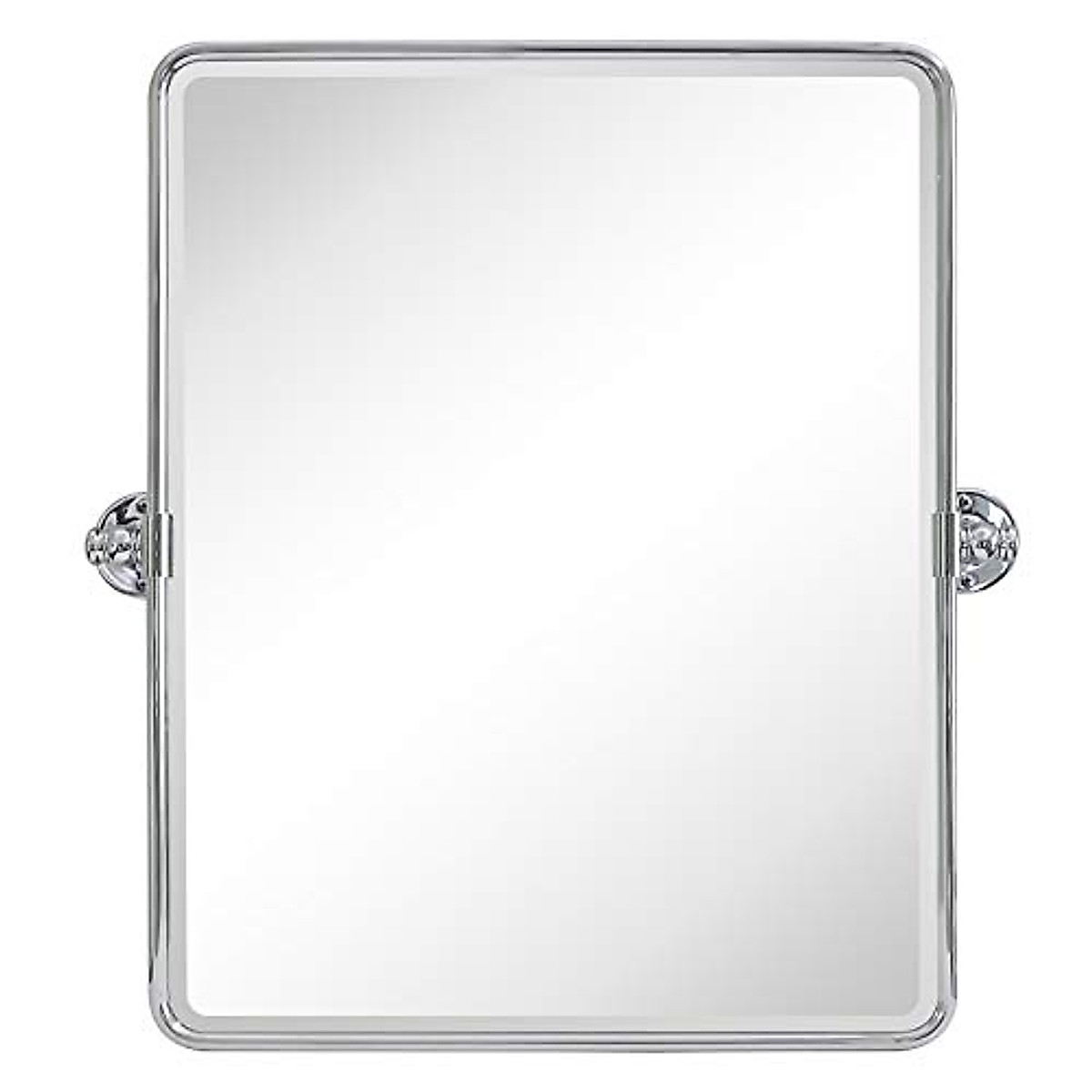 TEHOME 20 x 24 inch Farmhouse Chrome Metal Framed Pivot Rectangle Bathroom Mirror Rounded Rectangluar Tilting Beveled Vanity Mirrors for Wall