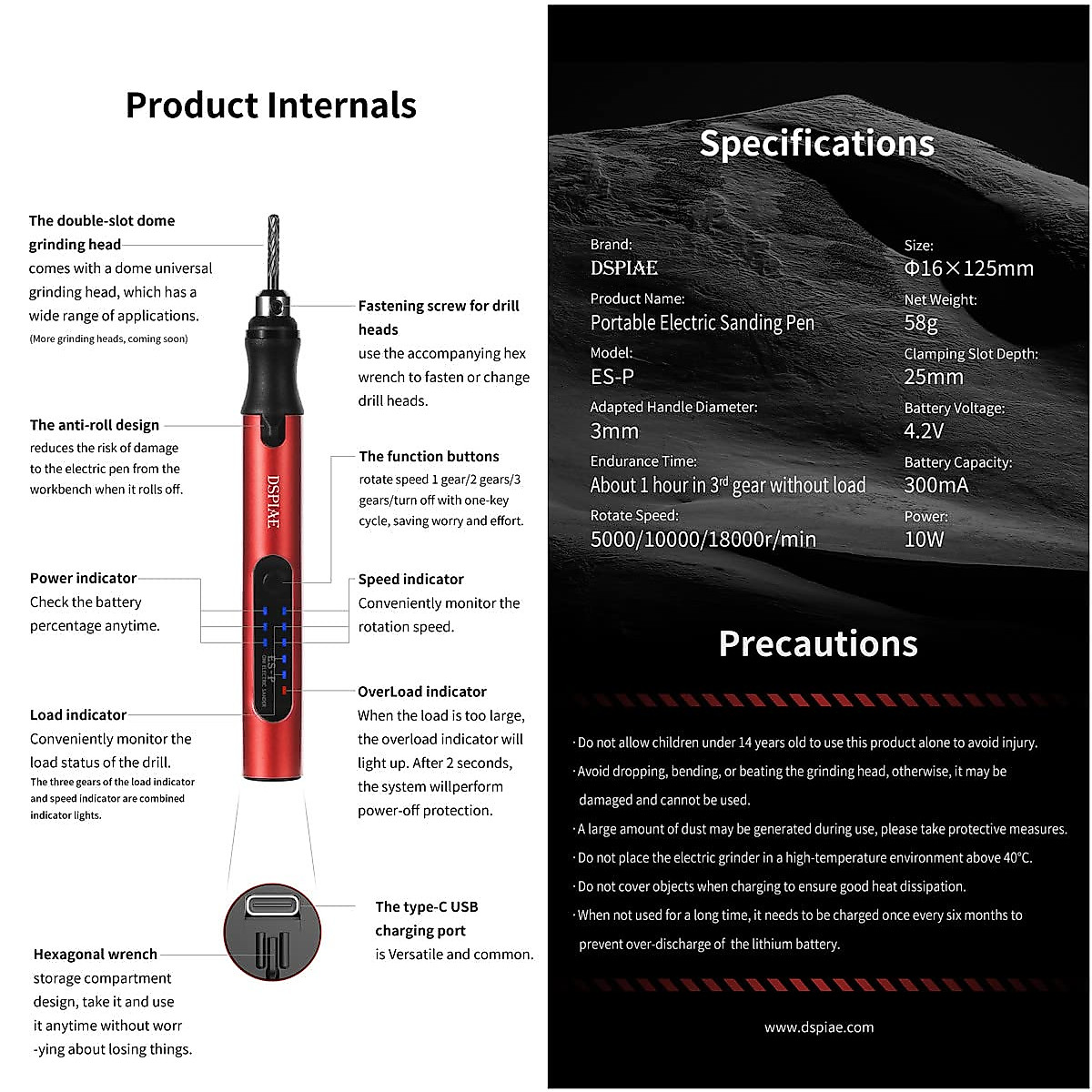 USB Charge Portable Electric Micro Sanding Pen For Hobby Model Craft,Sanding, Polishing, Drilling, Etching, Engraving, DIY Crafts (ES-P sanding pen)