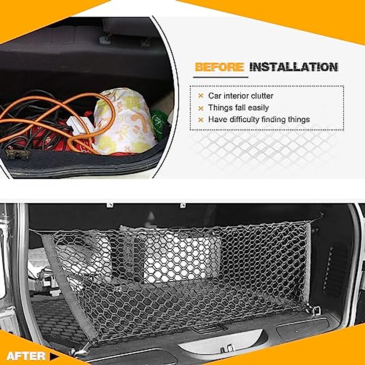 Car Cargo Net, Car Trunk Cargo Storage Organize Net Stretchable with Hooks,SUV Car Interior Accessories for Cars, Trucks, SUV, Car Interior Accessories(35.4x15.8 Inch)