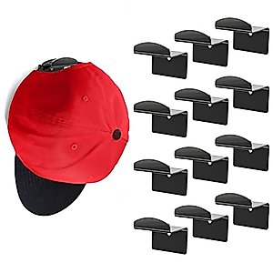 Modern JP Metal Adhesive Hat Hooks for Wall (12-Pack) - Optional Screws Included, Minimalist Hat Rack for Wall, Strong Hold Hat Hangers for Wall - Stainless Steel, Chrome Black