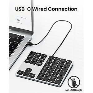 Kisnt Wired USB-C Number Pad, Slim Type-C Numpad 34 Key Numeric Keypad Portable 10 Key USB Keypad for Laptop, Apple Mac iMac MacBook Pro/Air, Windows PC