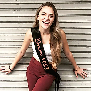 SGKUED Senior 2023 Sashes, (7 Pack) Black Satin Sash Senior 2023 with Rose Foil Cheer Finally Graduated Cheerleader Sash Senior 2023 for Graduation Party Suppiles