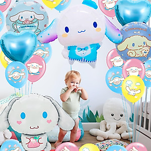 24Pcs Anime Balloon Kit Include 6 Aluminum Foil balloons, 18 Cartoon Latex Balloons Ideal for Kids Birthday Party, School Outdoor Activities, Indoor Room Outdoor Events Decor