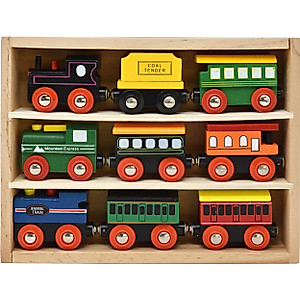 Number 1 in Gadgets Wooden Train Cars - 9 Piece Collection of Magnetic Trains and Wood Engine and Vehicles Compatible with All Major Brands, A Deluxe Railway Set for Toddlers Kids Boys and Girls
