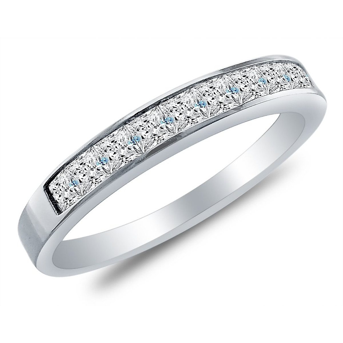 Size 7 - Solid 925 Sterling Silver Bridal Set Princess Cut Solitaire Engagement Ring with Matching Channel Set Wedding Band CZ Cubic Zirconia 2.0ct. With Elegant Velvet Ring Box