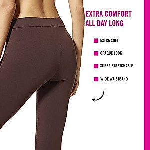 HUE Women's Wide Waistband Blackout Cotton Leggings, Assorted, Espresso, Large