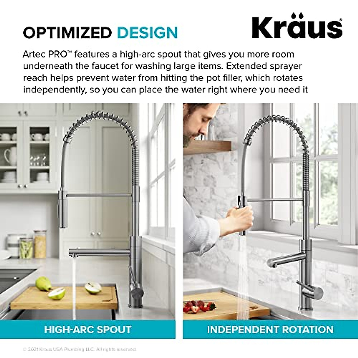KRAUS Artec Pro (2nd Gen) Commercial Style Pull-Down Single Handle Kitchen Faucet with Pot Filler in Brushed Brass, KPF-1604BB
