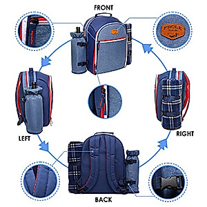 Frolk Picnic Backpack Set for 4 - Picnic Basket Backpack Kit with 4 Cutlery Sets, Cooler Compartment, Wine Holder, Picnic Blanket, 3 Food Storage Containers - Picnic Gift for Men and Women